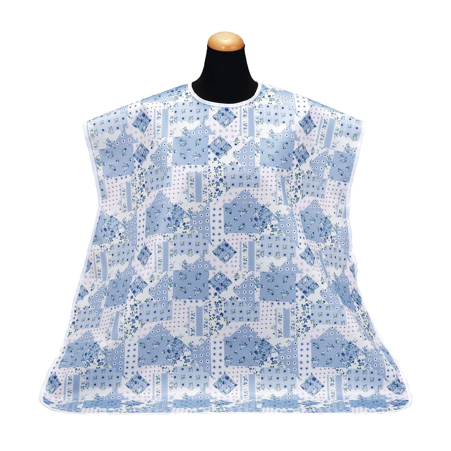 特徴 面ファスナー起毛地を大きく取っているので、首ぐりのサイズ調整が簡単にできます。仕様 型番：2500 柄・色：小花サックス 材質：ポリエステル100%(アクリルコーティング加工) 首回り：380〜480mm 幅×丈：780×950mm ...