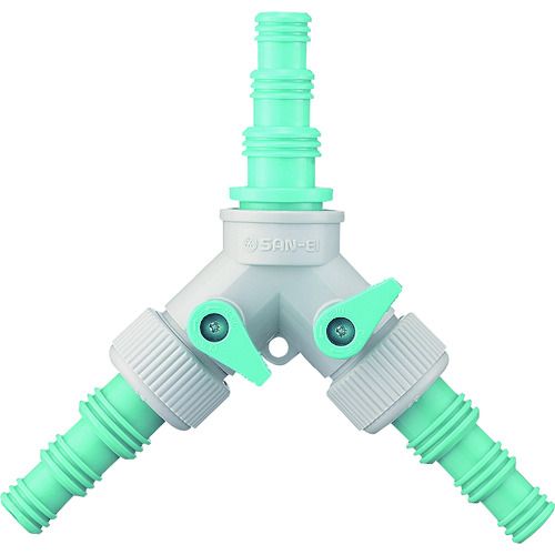 特長:●それぞれのコックで一時止水と水量調節可能。 仕様2:●ホースの中間で2方向に分岐する。●適合ホース内径：12〜18mm。 材質／仕上:●ABS樹脂 セット内容／付属品:●ホースバンド3個付き。特長:●それぞれのコックで一時止水と水量...