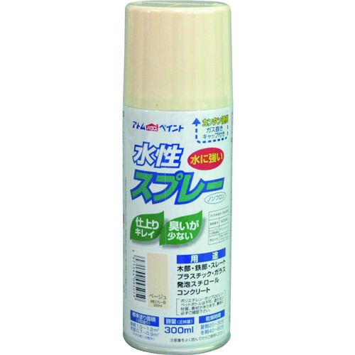 特長:●霧が細かいので、誰でも綺麗に塗装ができます。●指が疲れにくい、軽いタッチのプッシュボタンです。●乾いた塗膜は水に強く、落ちません。 用途:●鉄部、木部、コンクリート、ガラス、発泡スチロール、段ボール紙、プラスティック（アクリル・ポリ...