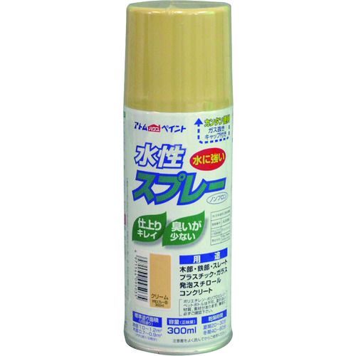 特長:●霧が細かいので、誰でも綺麗に塗装ができます。●指が疲れにくい、軽いタッチのプッシュボタンです。●乾いた塗膜は水に強く、落ちません。 用途:●鉄部、木部、コンクリート、ガラス、発泡スチロール、段ボール紙、プラスティック（アクリル・ポリ...