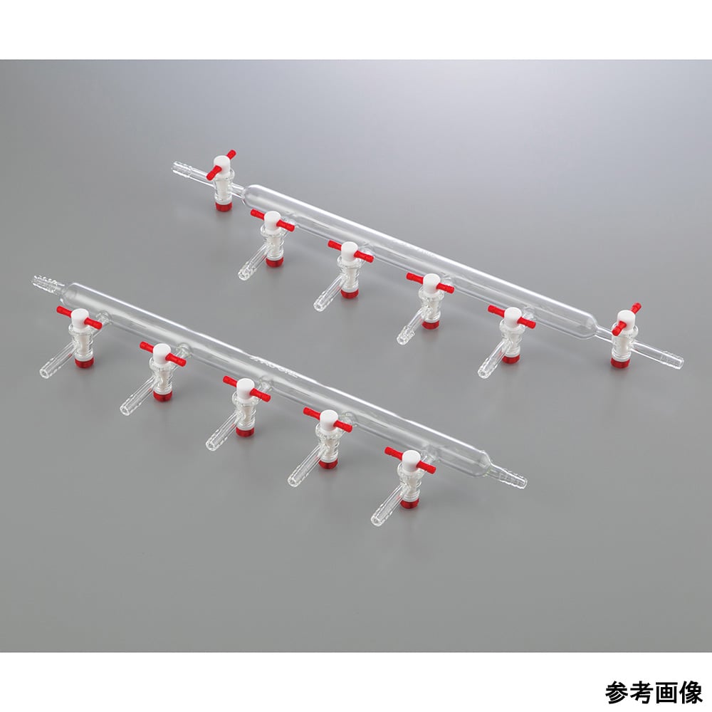 不活性ガスのガス置換用です。真空ポンプとつなぎ、ホースや三方コック等と合わせて使用可能です。 コック数：5材質：硼珪酸ガラス-1接続口径：φ8mm不活性ガスのガス置換用です。真空ポンプとつなぎ、ホースや三方コック等と合わせて使用可能です。 ...