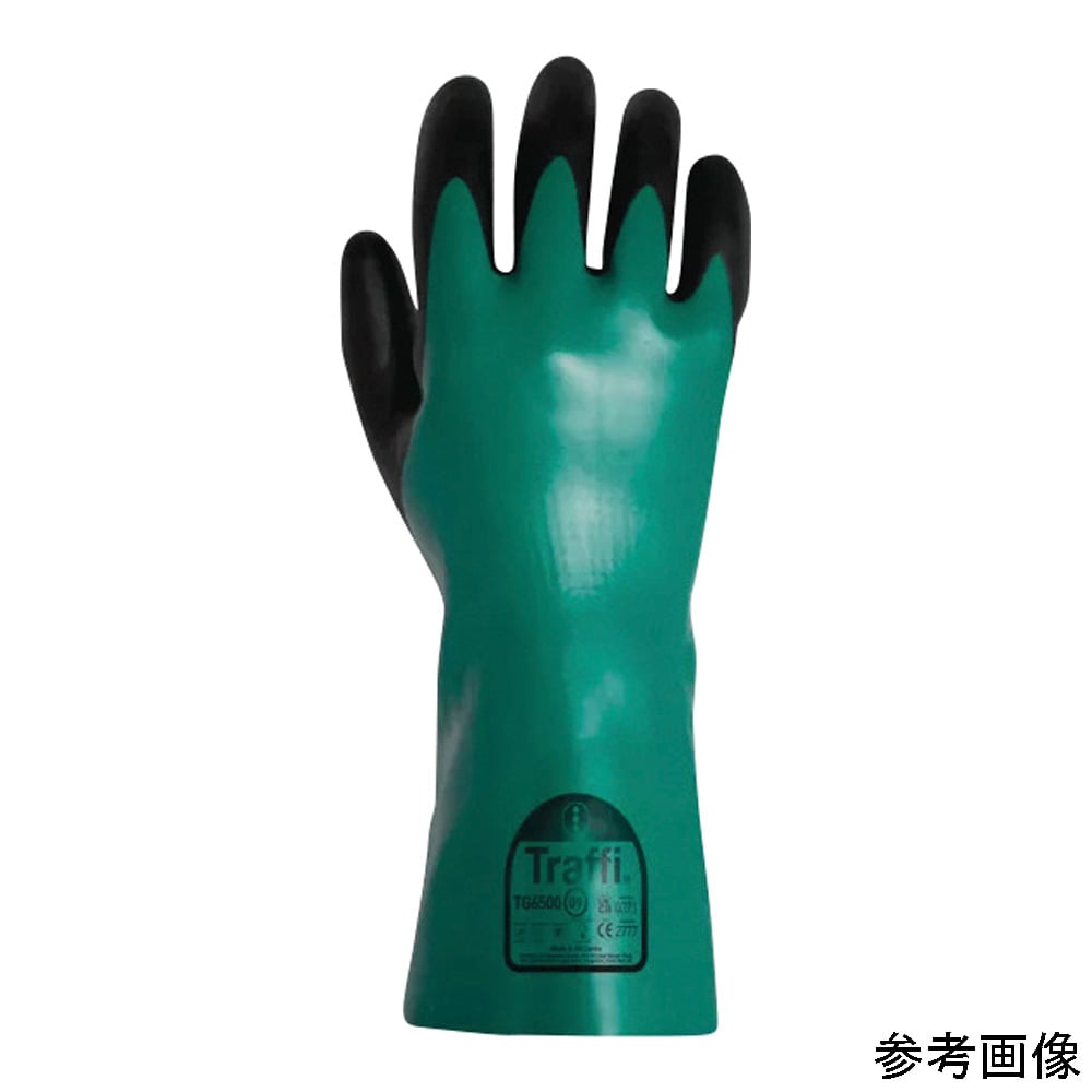 耐切創と耐薬性がある手袋です。 サイズ：M全長（mm）：300材質：本体／コットン、コーティング／NBR耐切創：4X41D（EN388・2016）耐熱：X1XXX（100℃・15秒）（EN407・2020）耐透過性：TYPE A JKLMN...