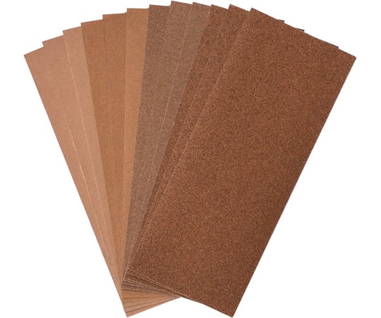 材料の粗磨き、塗装はがし、ゴミ・サビ落とし、バリ取りなどに使えます。用途に合わせて使い分けられる4種類のセット。 1枚当たりの寸法：93×230mmセット内容：#80×3枚、#150×3枚、#240×3枚、#400×3枚材料の粗磨き、塗装は...