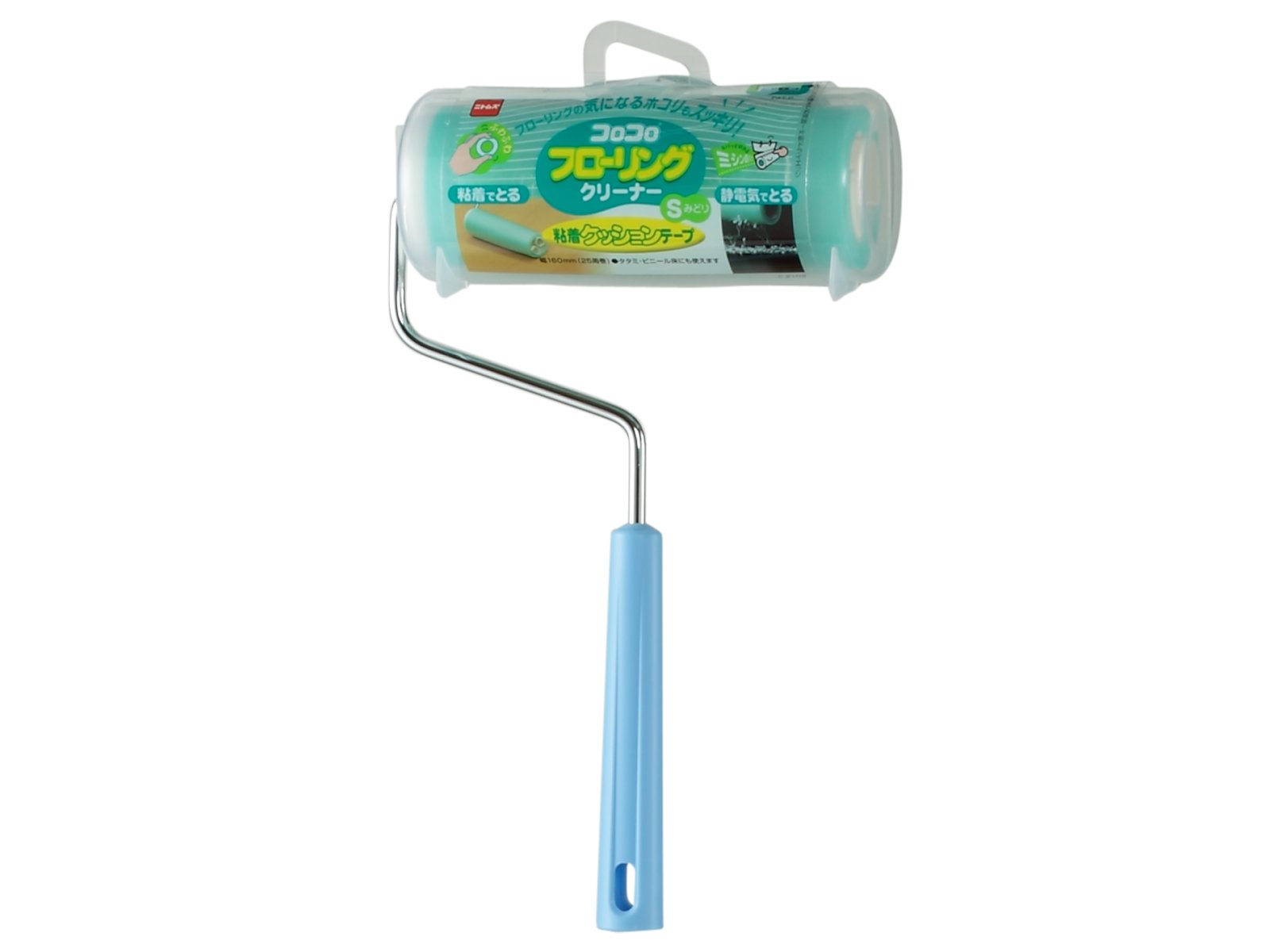 クッション粘着と静電気吸着でゴミを確実にキャッチします。片側ドライエッジで隅のホコリもキャッチします。フローリング、ビニール床、網戸などにも最適です。 製品サイズ：幅180mm×370mmテープサイズ：160mm幅×25周本体に付属テープ1...