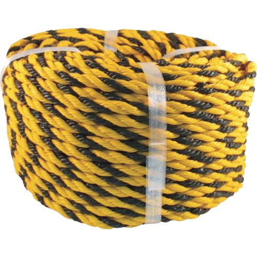 【特長】●立入禁止箇所の表示や区画整理などで目立つトラ模様です。【用途】●駐車場の区画整理、工事現場等。【仕様】●色：オレンジ／ブラック●線径(mm)：7.5●長さ(m)：50●包装形態：バンド掛け/シュリンクパック●ロープの打ち方：3つ打...