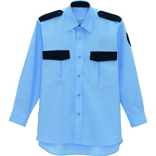 【特長】●機能性と快適性を追求したプロ仕様の警備服です。【仕様】●色：ライトサックス●サイズ：L●タイプ：長袖【仕様2】●ドルフィンカット仕様●肩章・両ポケット雨蓋付き【材質／仕上】●素材：強撚トロピカル　ポリエステル65％・綿35％●ボタ...