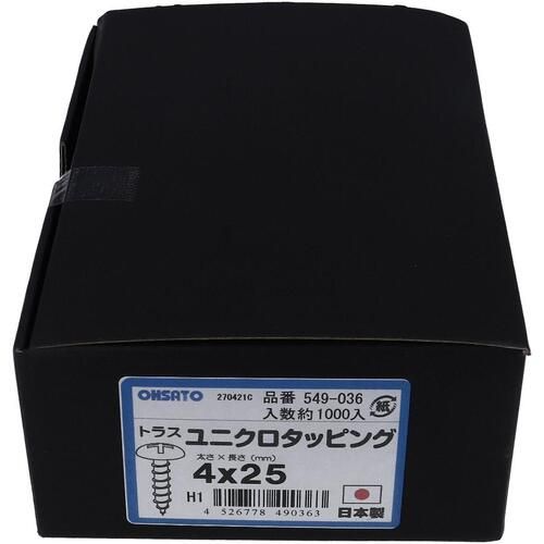 【特長】●ユニクロメッキを施したトラス頭タッピングねじです。【仕様】●寸法(mm)d：4●寸法(mm)L：25【仕様2】●鉄製【材質／仕上】●鉄/ユニクロメッキ【特長】●ユニクロメッキを施したトラス頭タッピングねじです。【仕様】●寸法(mm...