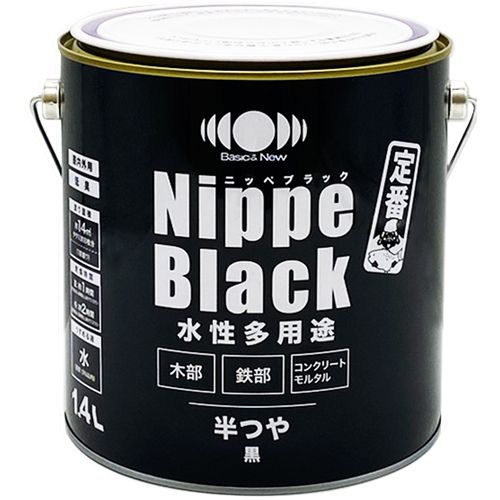【特長】●半つやタイプの水性多用途塗料です。【用途】●ウッドデッキ、ガーデニング材、窓枠、戸袋などの木部。【仕様】●色：ブラック●容量(L)：1.4●乾燥時間：夏（30℃）：約1時間、冬（10℃）：約2時間●塗り重ね可能時間：夏：4時間以上...