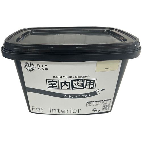 【特長】●ビニール壁紙の上から直接塗れる、室内かべ用の水性つやなし塗料です。【用途】●室内の壁用、天井などに。【仕様】●色：コットン●乾燥時間：夏(30℃)：約1時間/冬(10℃)：約2時間●塗り重ね可能時間：夏：約4時間以上/冬：約6時間...
