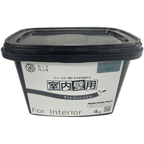 【特長】●ビニール壁紙の上から直接塗れる、室内かべ用の水性つやなし塗料です。【用途】●室内の壁用、天井などに。【仕様】●色：ブルーグレイ●乾燥時間：夏(30℃)：約1時間/冬(10℃)：約2時間●塗り重ね可能時間：夏：約4時間以上/冬：約6...