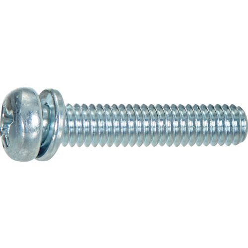 【特長】●スプリングワッシャー付のナベ小ねじです。●セットする手間が省ける組込タイプです。【仕様】●寸法(mm)d：M4●寸法(mm)L：35●ねじピッチ(mm)：0.7●頭部径(mm)：7●頭部厚さ(mm)：2.6●表面処理：三価クロメー...