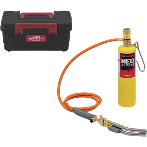 【特長】●電子着火のためライターは不要です。●銅管の裏まで炎が回る強力ターボ炎(渦巻炎)で効率良く加熱できます。●ホース付きのため、狭所での作業に最適です。●使用するNEOマップガス2は高圧ガス保安法適用除外のため、取り扱いが簡単です。●手...