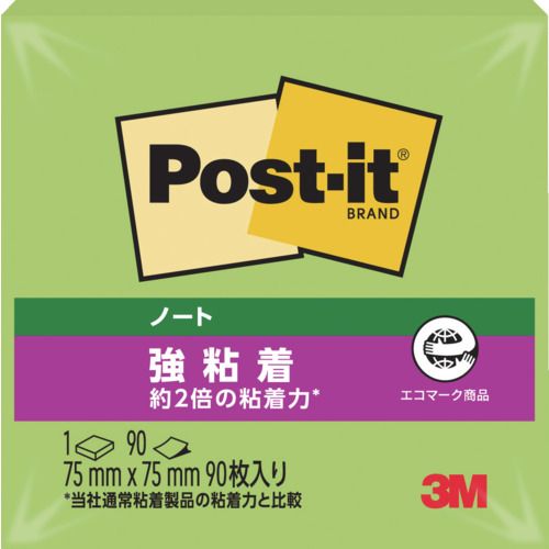 【特長】●粘着力は約2倍の強粘着タイプ（当社通常粘着製品比）です。●樹脂面・垂直面にも貼れます。●くり返し貼ったりはがしたりできます。●古紙パルプ配合率100%の再生紙を使用し、エコマーク認定、グリーンマーク認定、グリーン購入法適合、エコ商...