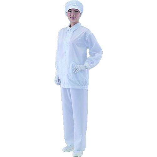 【特長】●導電糸を格子状に編込み、優れた制電性能を有します。●ソフトな風合いで作業性に優れています。【仕様】●色：白●サイズ：2L●胸囲(cm)：118●袖丈(cm)：61●総丈(cm)：72【仕様2】●表面抵抗値(Ω)：10^5〜10^9...