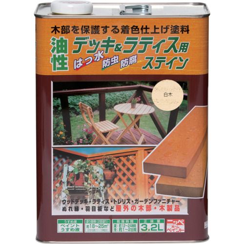 【特長】●木材の防虫・防腐・防かび効果に優れ、強力はっ水効果により木材を長期間保護します。●木材に深く浸透して通気性を保ちながら、木材の耐久性を高めます。●低臭で木目を生かす半透明仕上がりになります。【用途】●ラティス・ウッドデッキ・トレリ...