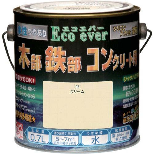 【特長】●耐久性・耐候性・密着性に優れた水性つやありシリコンアクリル塗料です。●酸性雨・酸性雪・紫外線・排ガス・塩害に強く、汚れにくい塗料です。●木部・鉄部・コンクリートなど幅広い用途にご使用できます。●室内でも安心して使用できる、低臭で環...
