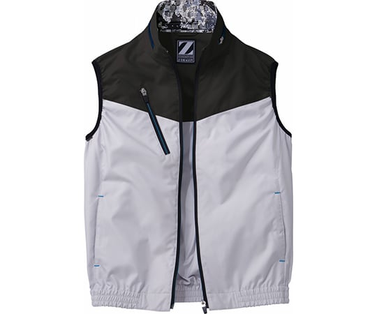 スプリットファスナーが際立つ空調服ベスト。現場作業のみならずアウトドアやスポーツ観戦でもスタイリッシュに着こなす。カラー：シルバー×ブラックサイズ：L※ファン、バッテリー、ケーブル、アダプターは別売りです。荷姿サイズ：300×410×20m...