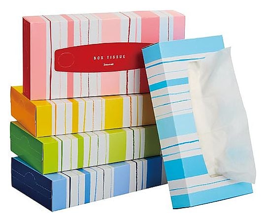 日本製紙クレシアと共同開発した柔らか品質のボックスティシュー。ホワイトを基調としポイントカラーを用いたオフィス空間になじむ、カラフルなデザインです。マグネットバー"くっつくん"使用可能。寸法：229×110×46mm（1箱）、468×341...
