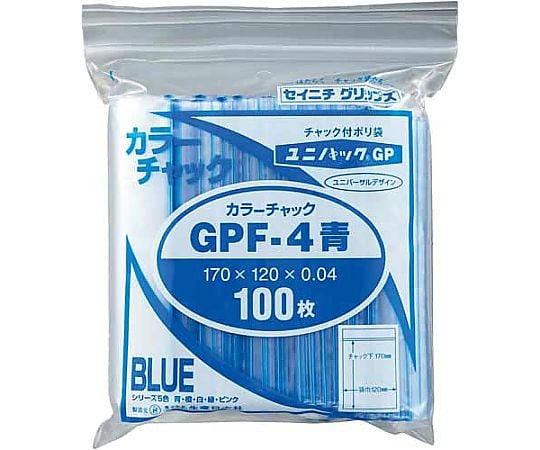 内容物や用途による仕分け・識別はカラーチャックで一目瞭然！チャック色：青寸法（幅×チャック下）：120×170mm材質：低密度ポリエチレンカラー：透明厚さ：0.04mm生産国：日本仕様：A6食品衛生法適合荷姿サイズ：165×190×50mm...