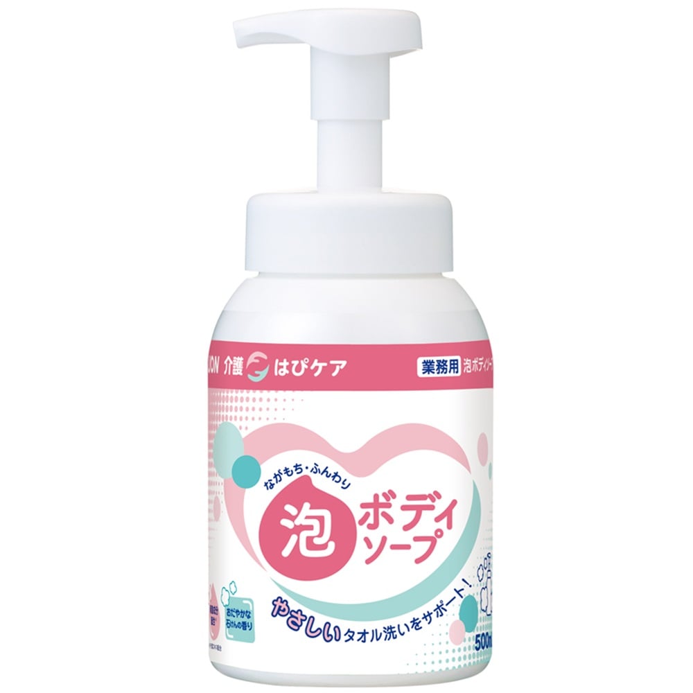 ながもちふんわり泡でやさしいタオル洗いをサポート。ゆたかな泡で全身を洗える"泡もち処方"を採用。うるおい成分モモ?エキス配合。素肌を同じ弱酸性タイプ。おだやかな石けんの香り。なじみやすい控えめな香りで長時間の入浴介助も快適に。容量：500m...