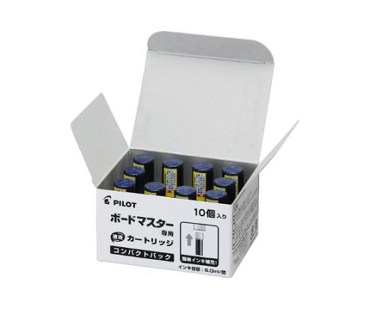 無包装パッケージなので空ける手間なく、すぐに使える！手間もゴミも削減します。使い終わりまでかすれずくっきり書けるパイロットボードマスター用カートリッジ。種別：コンパクトパックインク色：青インク種類：アルコール系油性顔料インク材質：カートリッ...