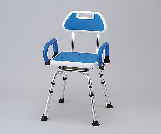 レバーを下げると、90°ピッチで座面がスムーズに回転します。幅×奥行×高さ：510×550×780〜880mm ・座部サイズ：410×330mm ・座面高さ：450〜550mm（5段階調節・25mmピッチ） ・パイプ先端径：φ28mm ・座...