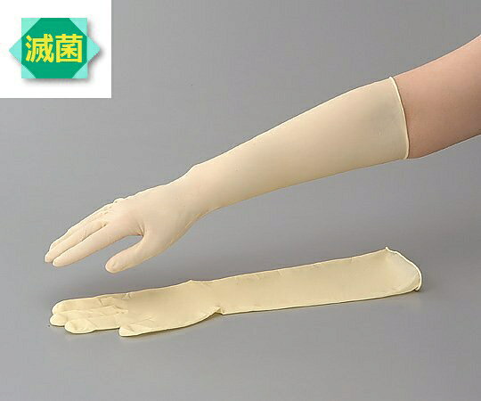 特徴 肘までしっかりガード。 肘あたりまでカバーするロングタイプで、血液などが皮膚に付着するのを防止します。仕様 仕様：γ線滅菌済 材質：ラテックス（パウダーフリー） 全長：約400mm 左右兼用 入数：1袋（50枚入） 型番：M 厚み：掌...