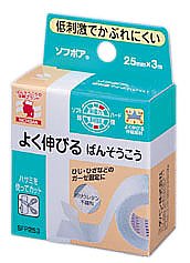 特徴 伸縮性に優れ、ムレが少ない、低刺激テープ。仕様 25mm×3m特徴 伸縮性に優れ、ムレが少ない、低刺激テープ。仕様 25mm×3m