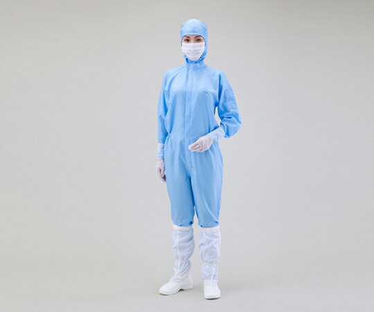 特徴 クリーンルーム用ウエア フード一体型のクリーンスーツです。仕様 材質：導電糸入りポリエステル100％ 制電対策加工 男女兼用 グレード目安：クラス1000 表面抵抗値：10^7Ω 色：ブルー サイズ：L 総丈（cm）：168 バスト（...