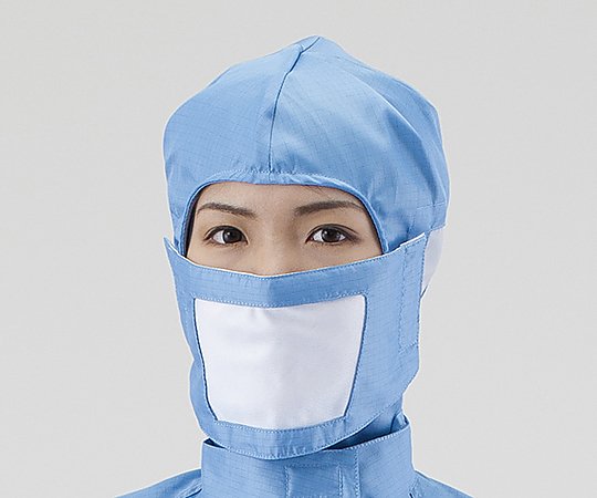仕様 材質：導電糸入りポリエステル100％（グリッドタイプ） 表面抵抗値：10^6〜10^9Ω/□ マスク取り付け用面ファスナー付き クラス100対応 色：青 サイズ：フリー 型番：SH3B ※クリーンルームで使用する際は、クリーンルームの...