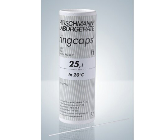特徴 カラーコード（ISO7550）によりひと目で容量が分かります。仕様 容量：25μL 目盛：1個 外径／内径（mm)：1.50／0.72 入数：1個（250本入） 材質：DURAN（硼硅酸ガラス） 長さ：125mm 容量精度：≦0.25...