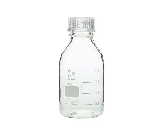 仕様 コード番号：017200-5003A 透明キャップ付き 口内径：φ30mm 容量：500mL 外径×高さ：φ86×176mm ネジ口規格：GL-45 デュラン ※オートクレーブ滅菌にかける際はキャップを外すか、または一回転以上緩めてか...