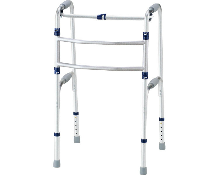 歩行関連 歩行器(キャスター無) ・コンパクト設計でご家庭でも。・2段階グリップで立ち上がり補助にも。・グリップはドライバーでかんたんに交換できます。 ●サイズ／幅（前）53・（後）57×奥行47.5〜49×高さ79.5〜89.5（5段階／...