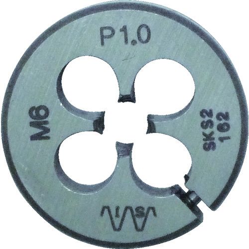 特長:●切り屑を逃がす穴を持っためねじ形の工具です。●調整ねじ付きです。 用途:●おねじ加工用。●被削材:低炭素鋼。 仕様:●呼び寸法：M8●ピッチ(mm)：1.0●外径(mm)：25●厚さ(mm)：9●加工ねじ：メートル細目ねじ 材質／仕...