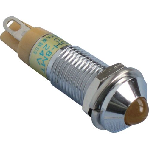 特長:●抵抗器内蔵のLED表示灯です。 用途:●通電表示や警告表示などに。 仕様:●レンズ色：橙●内蔵LEDランプ：φ5●発光色：橙 仕様2:●定格電圧：DC24V●定格電流：15mA●結線方法：はんだ付け●パネルカット：φ8.2●メタルフ...