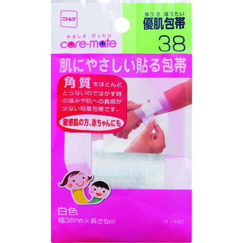 特長:●一度巻でしっかり固定し、貼る感覚で巻ける肌にやさしい包帯です。●肌にやさしい貼る包帯です 用途:●手当て 仕様:●幅(mm)：38●長さ(m)：5●タイプ：38mm×5m 材質／仕上:●ポリエステル不織布、アクリル系粘着剤特長:●一...