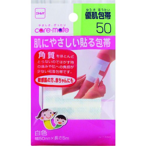 特長:●一度巻でしっかり固定し、貼る感覚で巻ける肌にやさしい包帯です。●肌にやさしい貼る包帯です 用途:●手当て 仕様:●幅(mm)：50●長さ(m)：5●タイプ：50mm×6m 材質／仕上:●ポリエステル不織布、アクリル系粘着剤特長:●一...