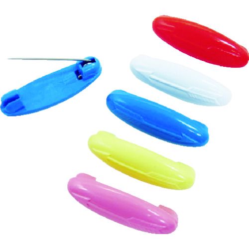 特長:●針が勝手に飛び出ないセーフティーダブルロック機構です。●針本体も仕舞い込みます。 仕様:●色：赤，青，ピンク，白，黄●サイズ(mm)：37 材質／仕上:●留め具:PS樹脂●針:ステンレス特長:●針が勝手に飛び出ないセーフティーダブル...