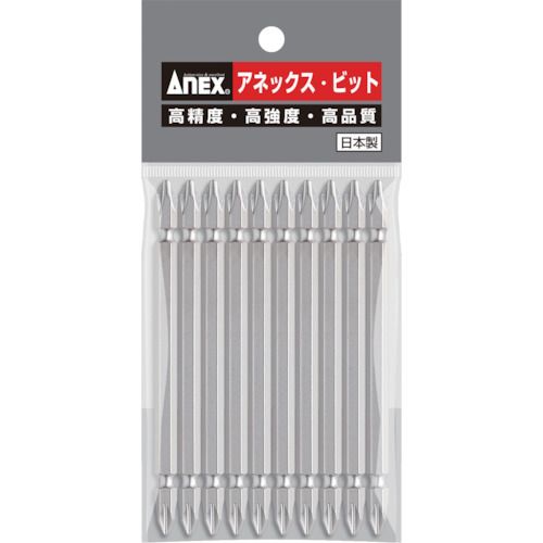 特長:●錆に強い無電解ニッケルメッキ仕上げです。●耐久性抜群です。 用途:●電動ドライバーに装着して、プラスネジ回しに。 仕様:●刃先：マグネット付●全長(mm)：110 仕様2:●シャンク径：H6.35mm●10本組●両頭ビット●マグネッ...