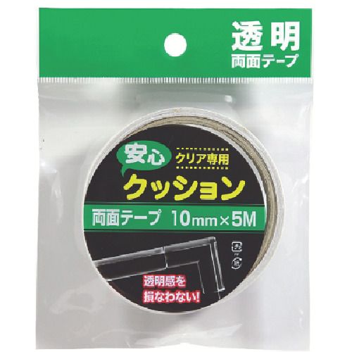 特長:●安心クッションクリアタイプ専用の両面テープです。●透明なテープです。 用途:●安心クッションクリアタイプの設置に 仕様:●幅(mm)：10●長さ(mm)：5 仕様2:●入り数(巻)：1●クリアタイプ用 材質／仕上:●基材:PET特長...