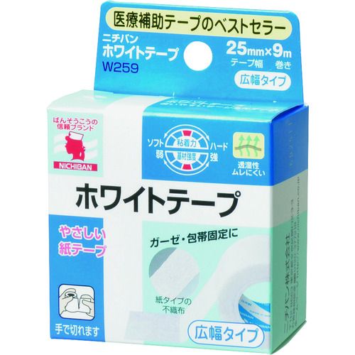 特長:●汎用性があり、使いやすい●高透湿性でムレが少ない 用途:●不織布サージカルテープ●医療補助テープのスタンダード●ガーゼや包帯止めに 仕様:●幅×長さ(mm×m)：25×9 材質／仕上:●基材：パルプ・ポリエステル不織布●粘着剤：アク...