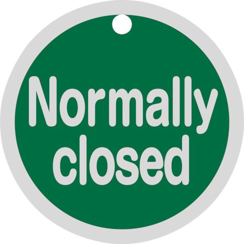 特長:●軽量で耐久性に優れ、高温部でも使用できるアルミ素材を採用しています。 用途:●あらゆるバルブの設置場所に。 仕様:●厚さ(mm)：1●穴径(mm)：4●外径(mm)：50●表示内容：Normally closed(常時閉)●色：緑●...