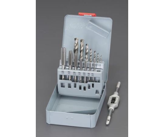 仕様 ドリルサイズ：直径2.5・3.3・4.2・5.0・6.8・8.5・10.2mm タップサイズ：M3×0.5・M4×0.7・M5×0.8・M6×1.0・M8×1.25・M10×1.5・M12×1.75 材質：ドリル／HSS、タップ／アロ...