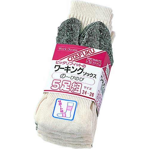 特長:●伸縮性が高く、足にピッタリフィットします。 用途:●一般作業などに。 仕様:●タイプ：タビ●色：キナリ●サイズ(cm)：24〜26●サイズ：フリー 仕様2:●5足組 材質／仕上:●綿・ポリエステル・ポリウレタン特長:●伸縮性が高く、...