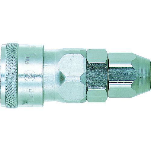 特長:●ウレタンホースを簡単、確実に装着。ホースへの取り付けは、ニップルに差し込みナットを締めるだけ。●工場内の空気配管から空気工具のホース接続用まで、汎用性に優れたタイプです。 仕様:●耐圧力(MPa)：2.0●相手側ホースサイズ(mm)...
