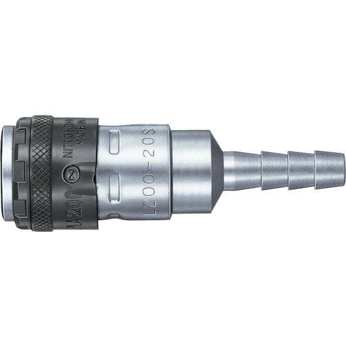 特長:●ロック機構で接続後の不意による離脱を防止。●ワンタッチ接続式です。 仕様:●耐圧力(MPa)：2.0●相手側ホースサイズ(インチ)：1/4●使用流体：空気 仕様2:●使用温度範囲：-20〜60℃●最高使用圧力：1.5MPa●片路開閉...