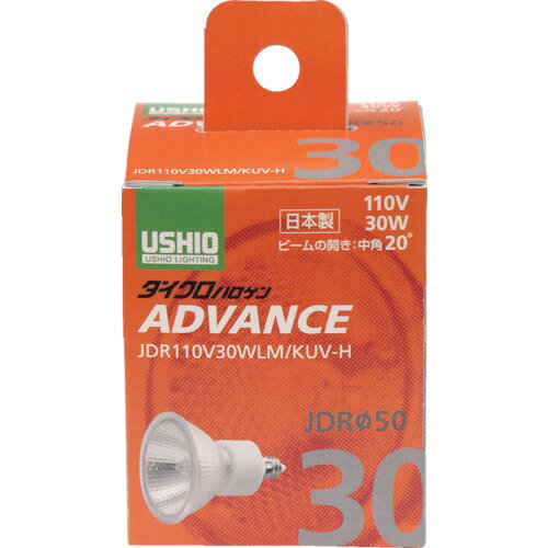 特長:●ダイクロハロゲンJDRφ50アドバンスの省電力タイプです。●最大光度800cdで約25％の省電力、約1.7倍の高照度を実現しました。●UVカット石英管の採用により、約50％の紫外線をカットしました。 仕様:●明るさ(lm)：390●...