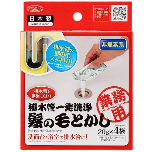 特長:●排水管の髪の毛を溶かします。●弱アルカリ性です。●排水管を傷めにくい、非塩素系です。 用途:●排水管の洗浄に。 仕様:●容量(g)：20g×4●液性：弱アルカリ性 仕様2:●使用量の目安：1回につき1袋（20g） 材質／仕上:●過炭...