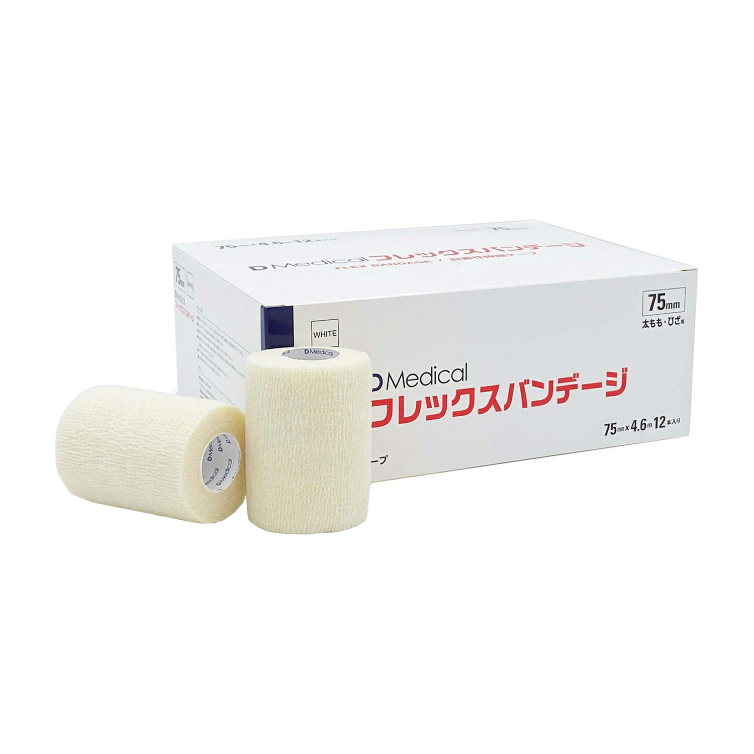 商品説明 ●一目でサイズがわかりやすいパッケージ。●肌に粘着剤がくっつかずテープ同士はくっつくバンデージ。●ポリウレタン生地なのでしなやかな使用感。●手で切りやすい。 商品スペック ●カラー：ホワイト ●幅×長さ：75mm×4.6m ●入数...