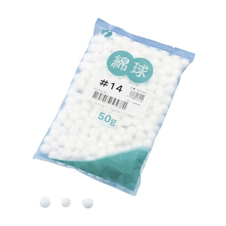 商品説明 ●綿100％の天然繊維で、柔らかく吸収性に優れています。 商品スペック ●規格：#14 ●入数：50g（φ14mm×約300球）カタログコード:24-4451-02マツヨシコード:00426782分類:一般医療機器商品説明 ●綿1...